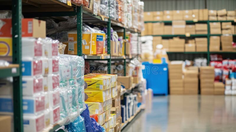 Packed Warehouse Shelves Brimming with Diverse Products Awaiting ...