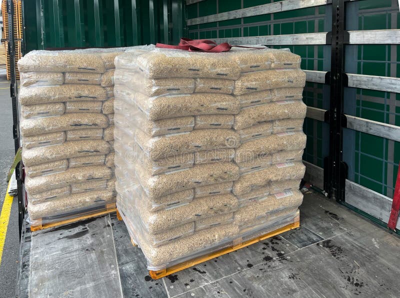 Packed Wood Pellets on Pallets Loaded into a Semi-trailer for ...