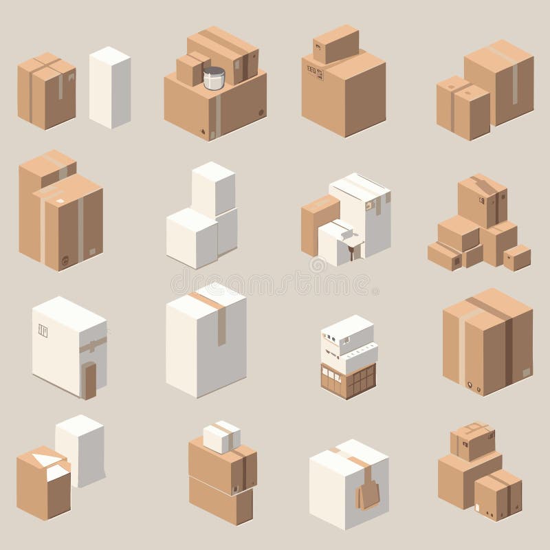 Packege Box Set Isometric Vector Flat Isolated Illustration Stock ...