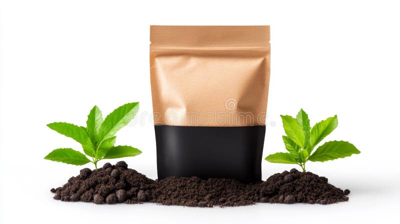 A Packet with Soil and Two Plants beside it Isolated on a White ...