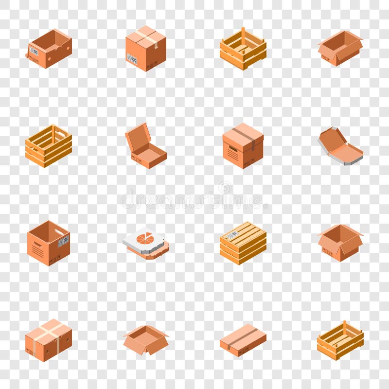 Packing Box Icon Set, Isometric 3d Style Stock Vector - Illustration of ...