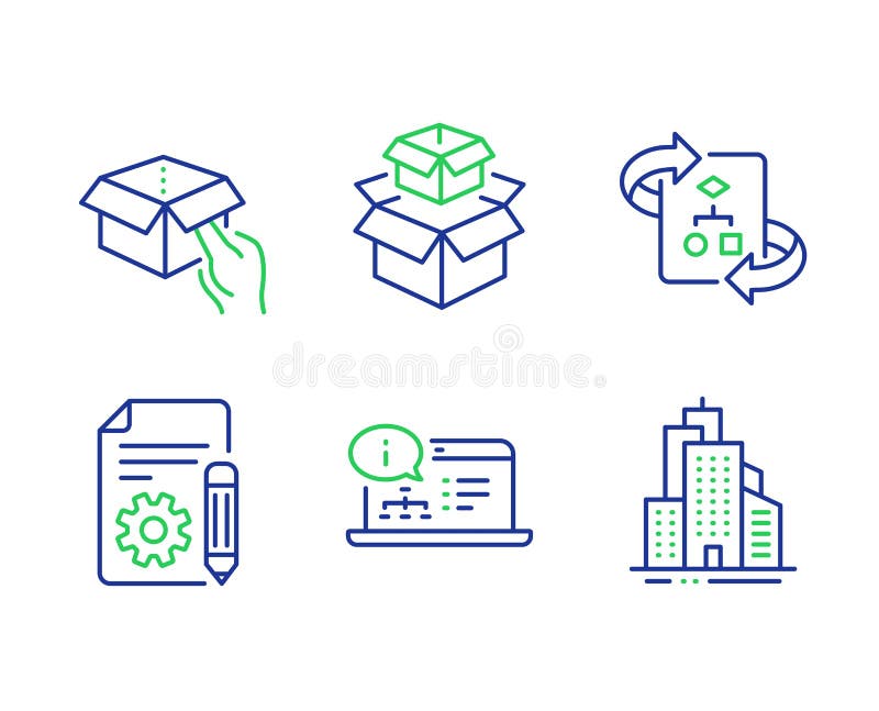 Packing Boxes, Hold Box and Technical Algorithm Icons Set. Vector Stock Vector - Illustration of ...