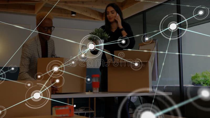 Packing Boxes in Office, People with Network Connections Animation ...