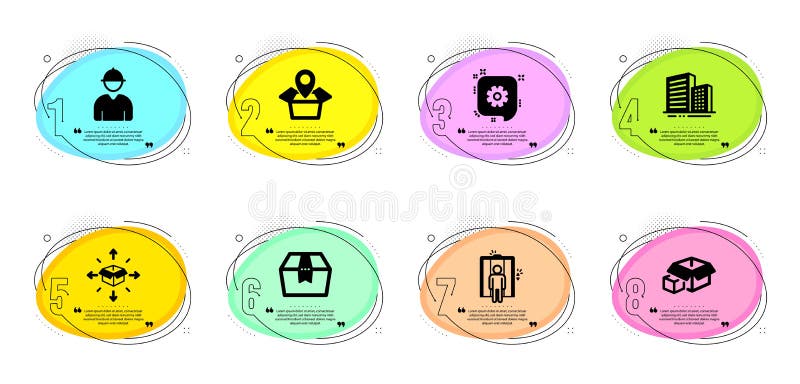 Packing Boxes, Parcel Delivery and Buildings Icons Set. Engineer ...