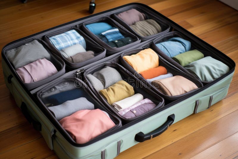 Packing Cubes Organized in a Suitcase Stock Illustration - Illustration ...