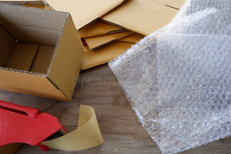 Packing Equipment Placed on a Wooden Floor Stock Image - Image of floor ...