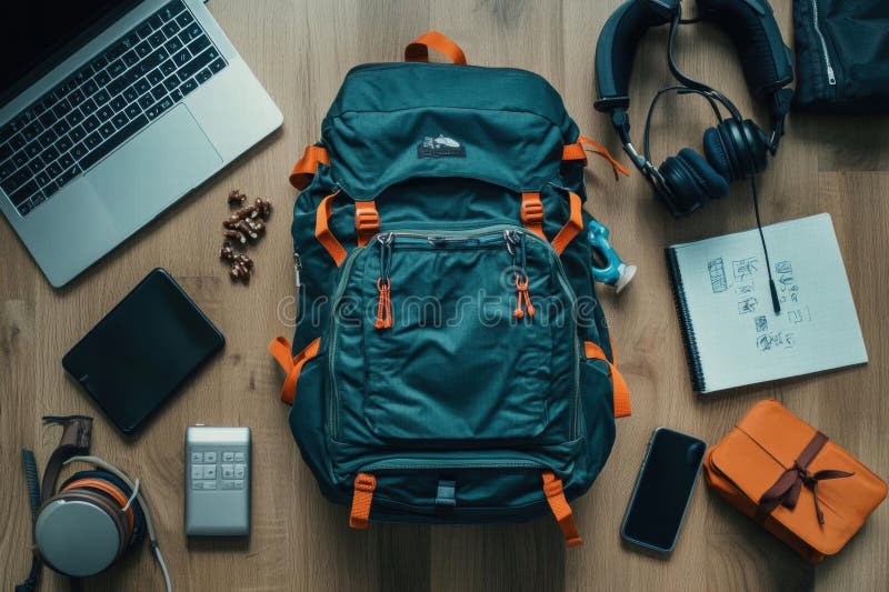 Packing Essentials, Laptop, Headphones, Backpack, and Notebook for an ...