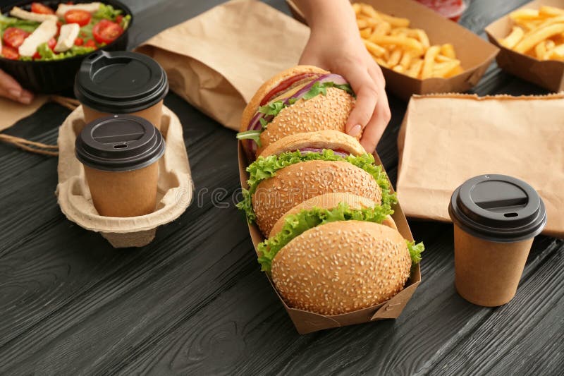 Worker of Food Delivery Service Packing Order for Customer Stock Photo ...