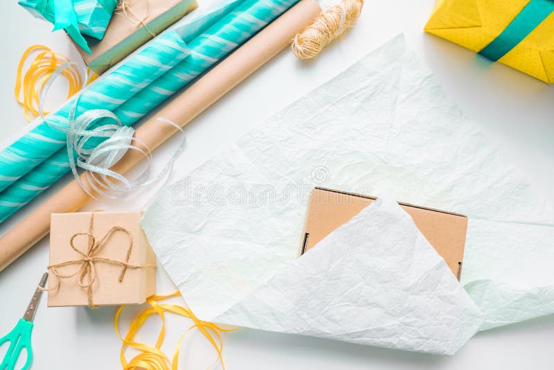 Packing Gift Box with Wrapping Paper Stock Image - Image of shopping ...