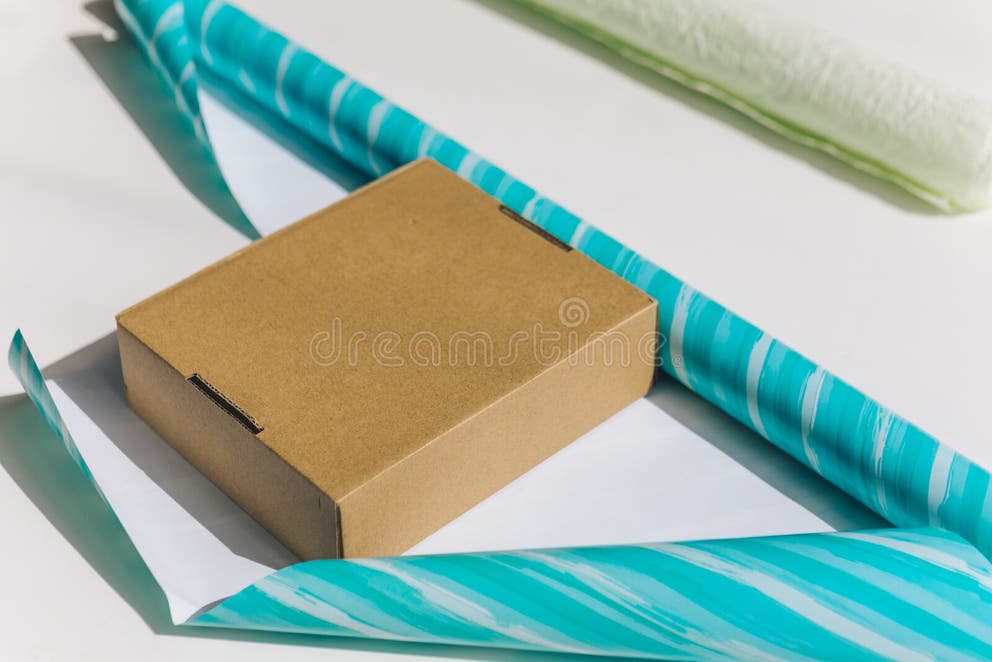 Packing Gift Box with Wrapping Paper Stock Image - Image of paper ...