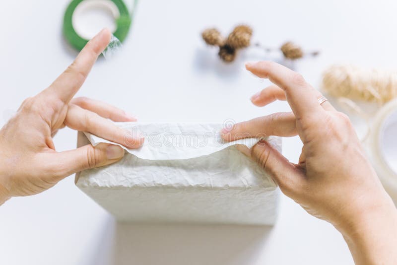 Packing Gift Box with Wrapping Paper Stock Image - Image of care ...