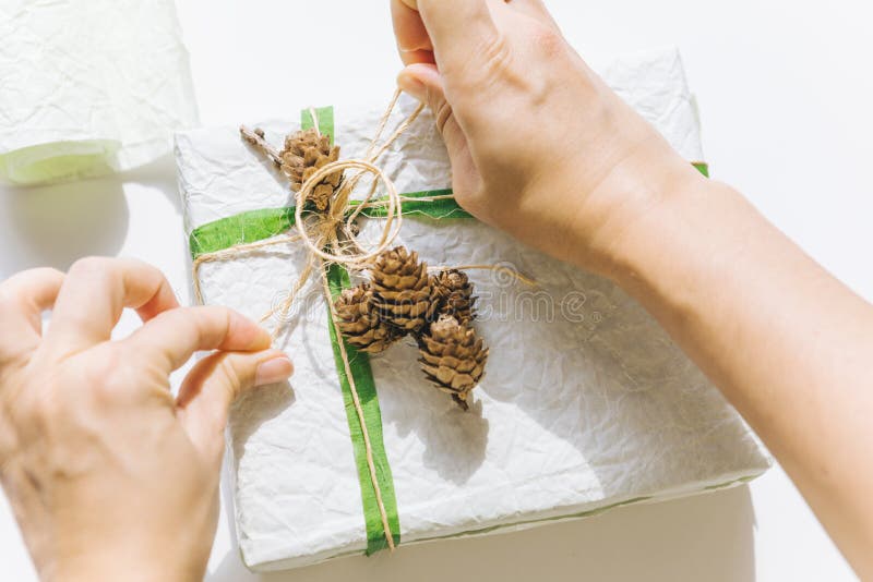 Packing Gift Box with Wrapping Paper Stock Photo - Image of package ...