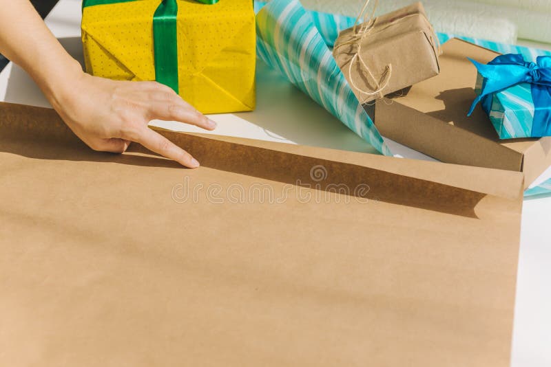 Packing Gift Box with Wrapping Paper Stock Image - Image of packing ...