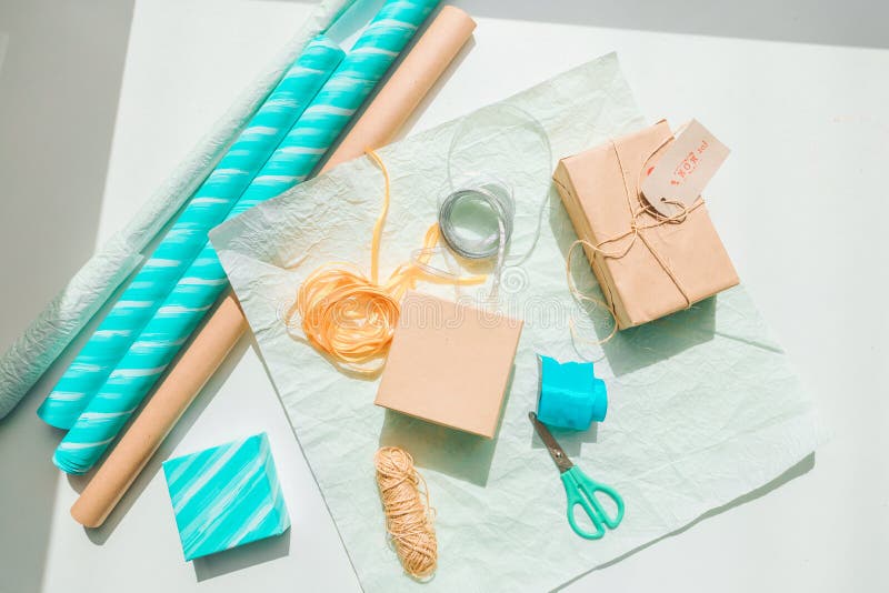 Packing Gift Box with Wrapping Paper Stock Image - Image of decoration ...