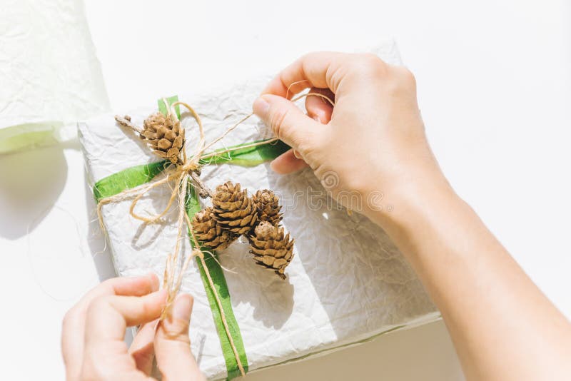 Packing Gift Box with Wrapping Paper Stock Photo - Image of gentle ...