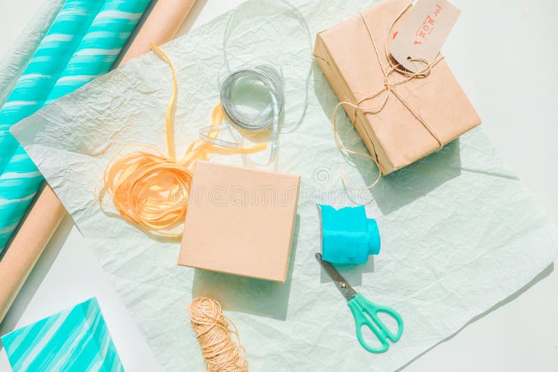 Packing Gift Box with Wrapping Paper Stock Image - Image of ribbon ...