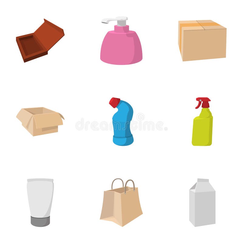 Packing Icons Set, Cartoon Style Stock Vector - Illustration of ...