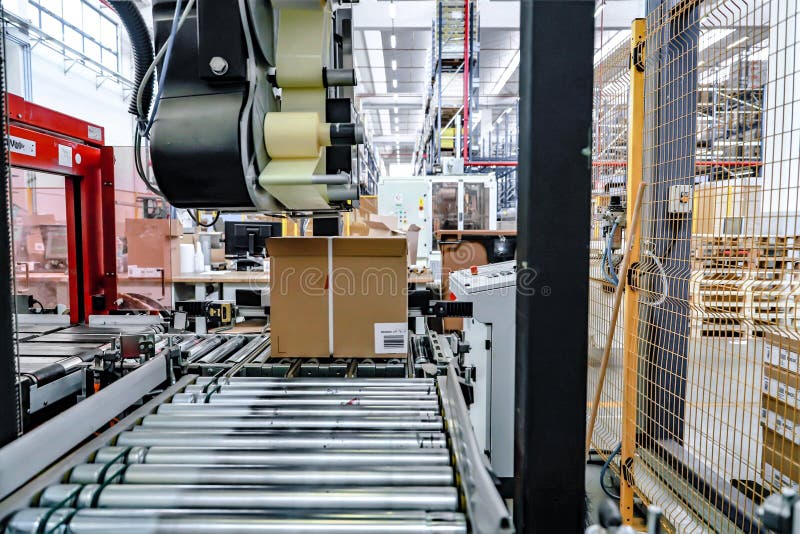 Packing Line - Conveyor Belts Inside a Logistics Warehouse Stock ...