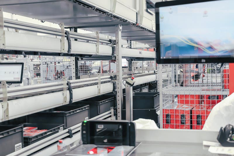 Packing Line in a Logistics Warehouse Stock Image - Image of conveyor ...