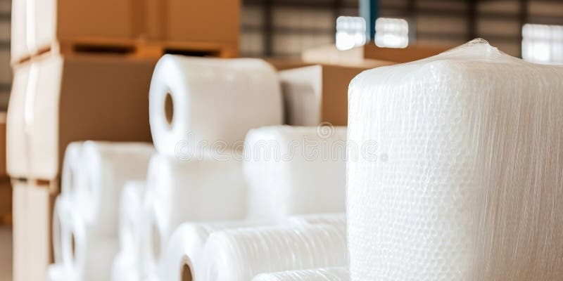 Packing Materials Like Bubble Wrap and Cardboard Boxes in Warehouse ...