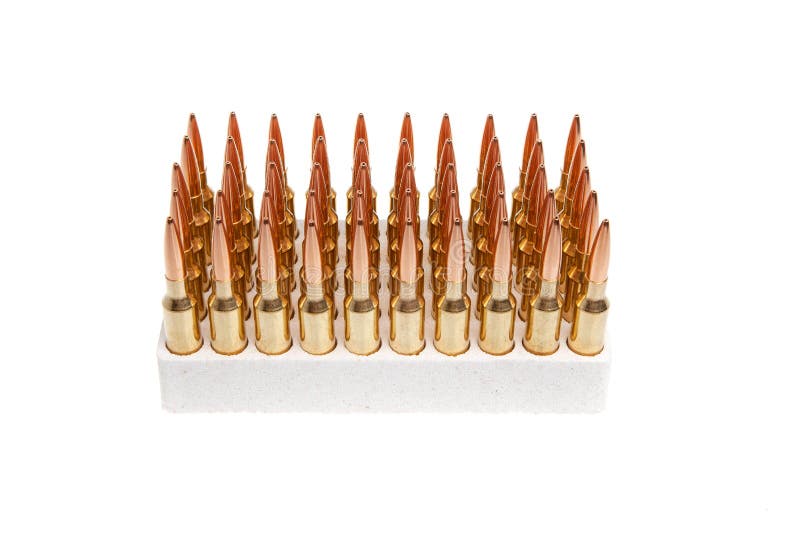 Packing of Rifle and Carbine Cartridges. Ammunition for Weapons Stock ...