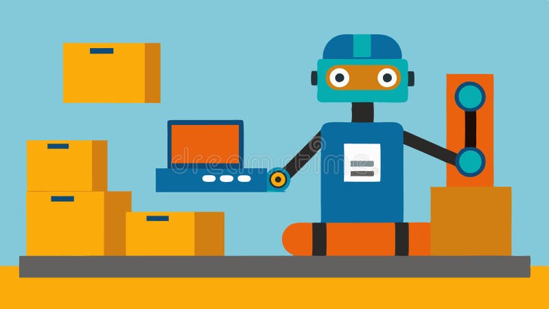 Packing Robot a Robot Sitting at a Packing Station Using Its Arm To ...