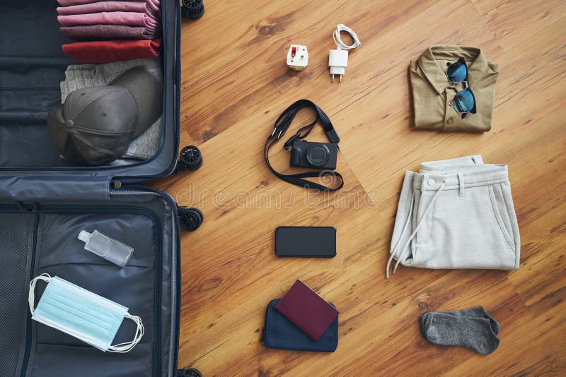 Packing Suitcase for Travel in New Normal Stock Photo - Image of ...