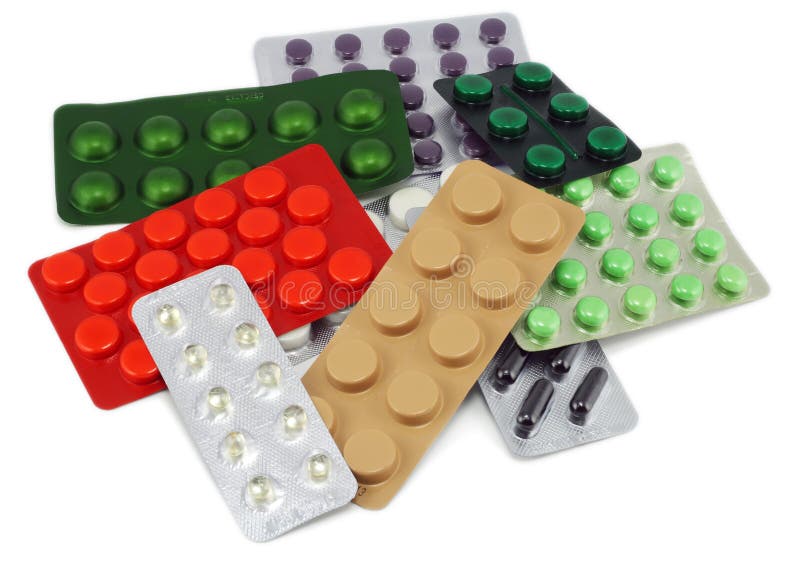Packings of colour tablets stock image. Image of inflammatory - 12173765