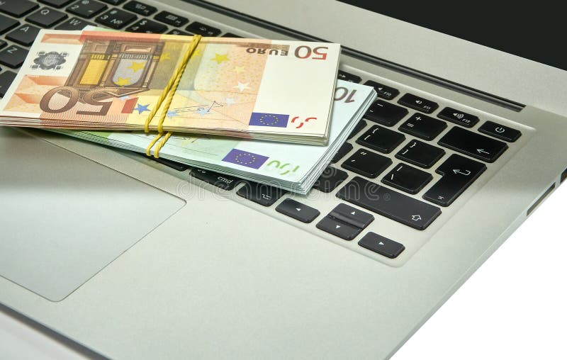Packs of 100 and 50 Euro Bills Lying on the Computer Keyboard Stock ...