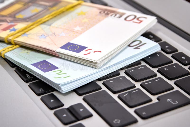 Packs of 100 and 50 Euro Bills Lying on the Computer Keyboard Stock ...