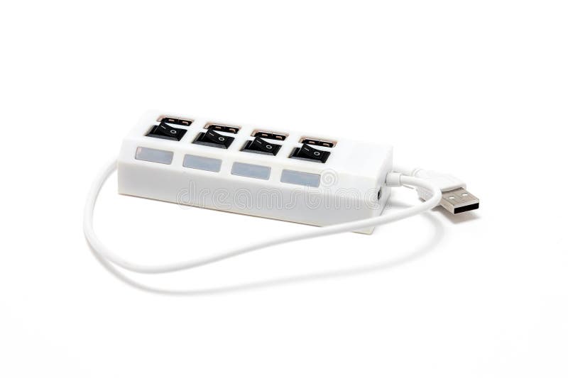 Packshot of White USB Hub with Four Ports and on Off Module Stock Photo ...