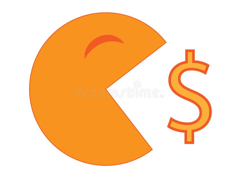 Pacman eating dollar coins editorial stock image. Illustration of sign ...