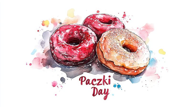 Paczki Day Colorful Paczki Day Celebration with Watercolor Donuts Art ...
