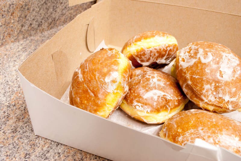 Paczkis in a Box on Countertop. Stock Image - Image of doughnut ...