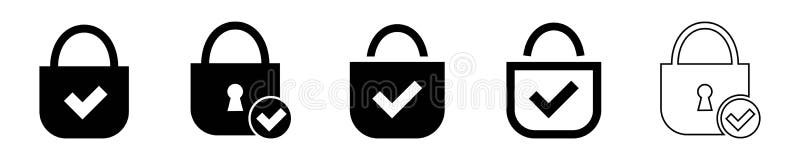 Pad Lock Check Mark Icon Line and Solid. Stock Vector - Illustration of ...
