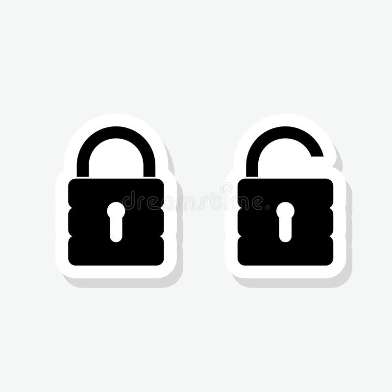 Pad Lock, Locked and Unlock Sticker Icon Sign for Mobile Concept and ...