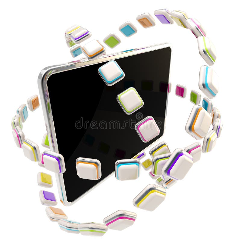 Pad Screen Surrounded with App Icons Stock Illustration - Illustration ...