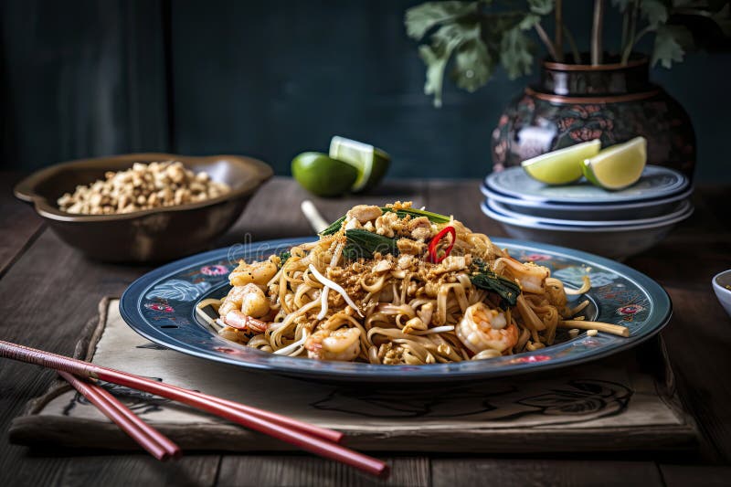 Pad Thai. Famous Thailand Food Stock Illustration - Illustration of ...