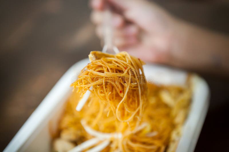 Pad Thai, Stir-fried Rice Noodles in Package Box Stock Photo - Image of ...