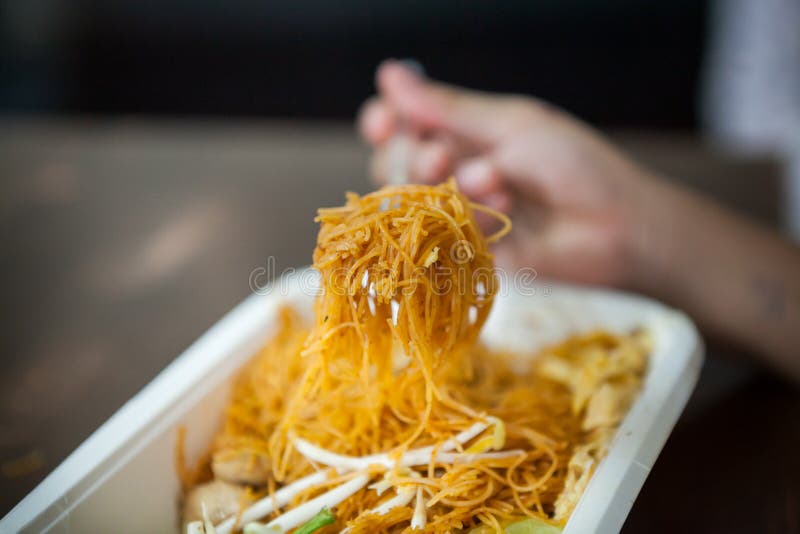 Pad Thai, Stir-fried Rice Noodles in Package Box Stock Photo - Image of ...