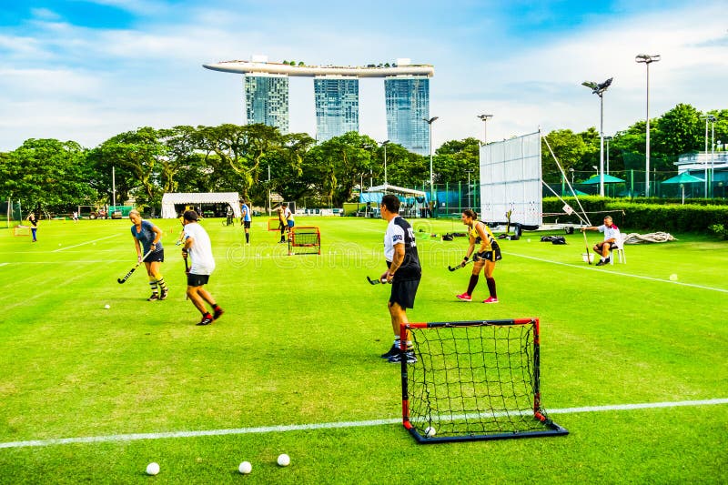 Field Hockey on Padang, with Marina Bay Sands in the Background ...