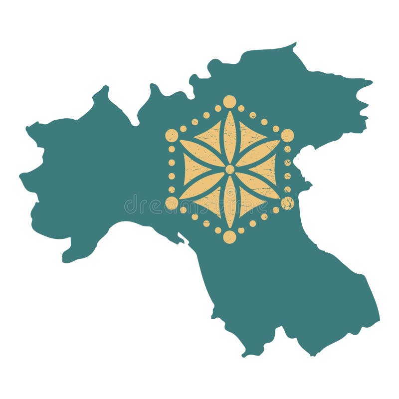 Padania Map Silhouette with a Variant of the Sun of the Alps Isolated ...