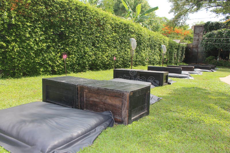 Padding Seat with Wood Table on the Green Field Stock Image - Image of ...