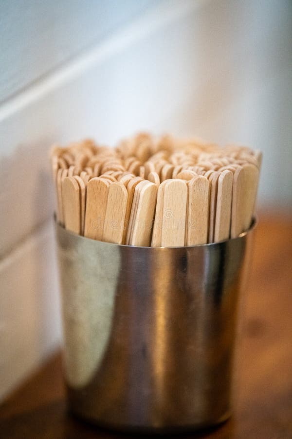 Wooden Sticks in a Metal Container at a Cafe Stock Photo - Image of ...