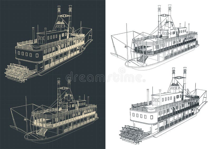 Paddle steamer sketches stock vector. Illustration of drawings - 237140951