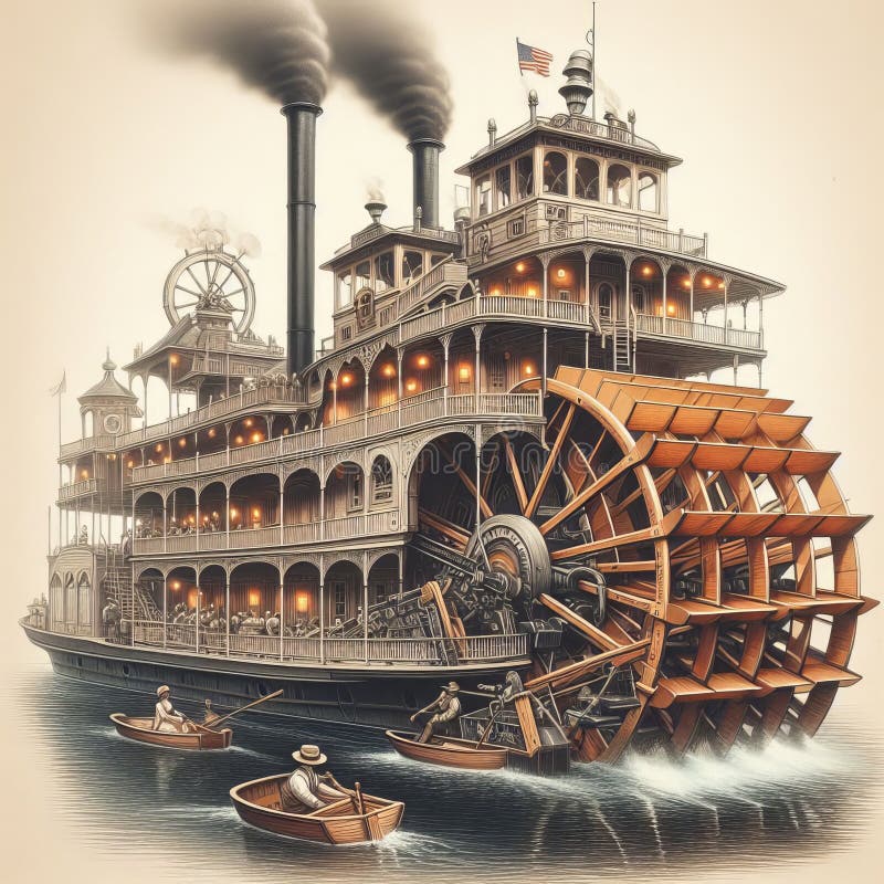 A Paddle Steamer with a Steam Engine New Beautiful Stock Illustration ...