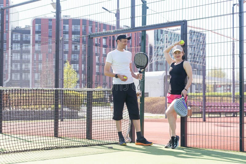 Paddle Tennis Couple Players Ready for Class Stock Image - Image of ...