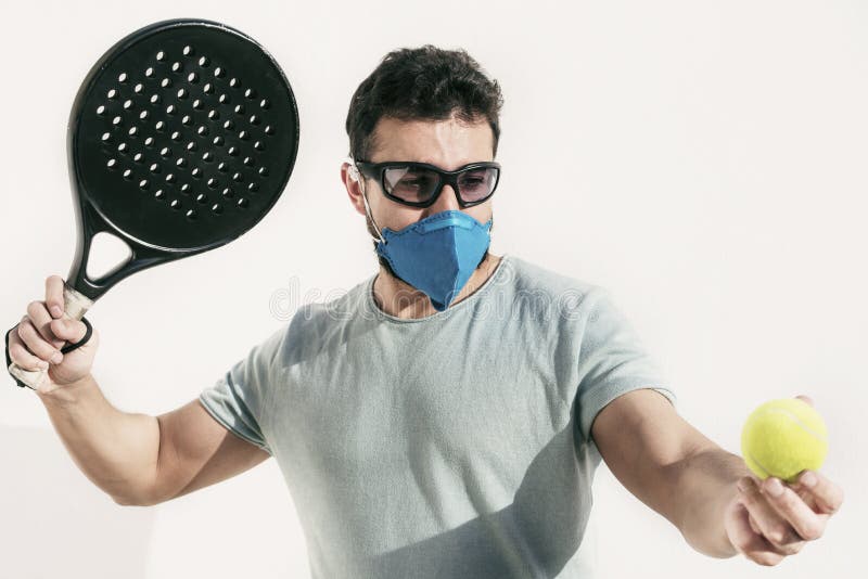 Paddle Tennis with Face Mask on White Background Stock Image - Image of ...