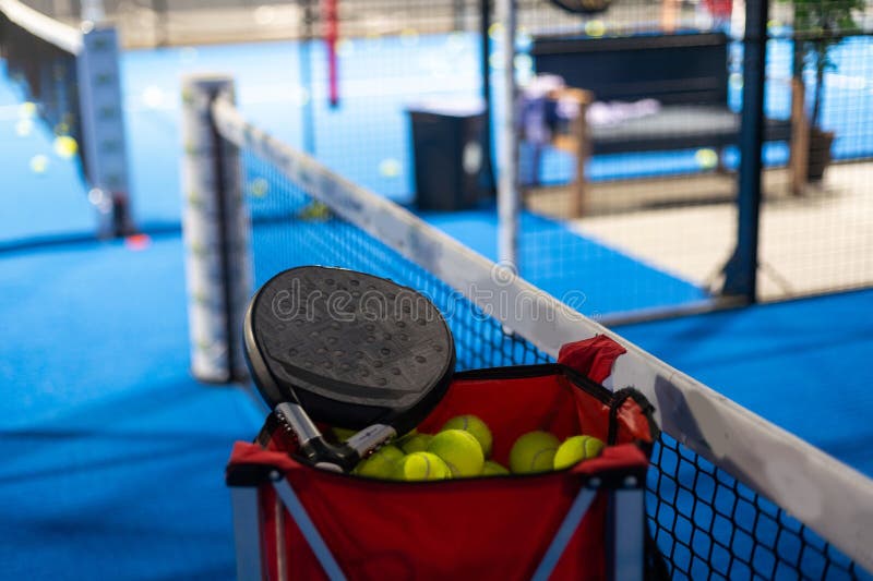 Paddle Tennis Racket and Balls on the Blue Paddle Court Stock Photo ...