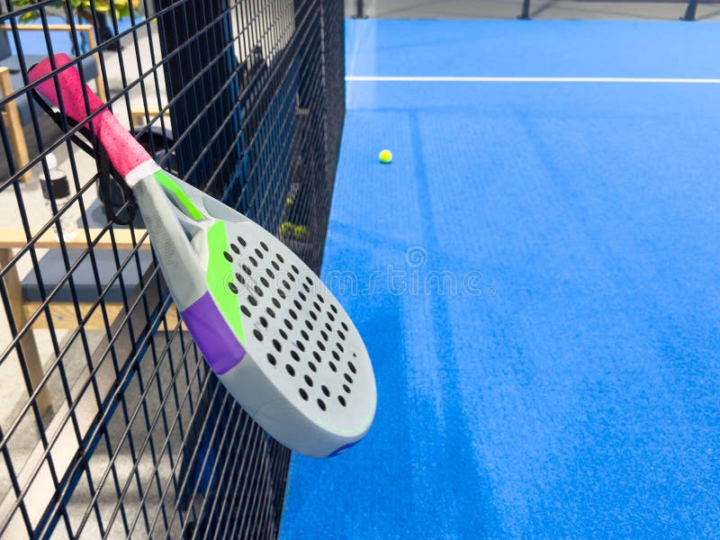 Paddle Tennis Racket and Balls on the Blue Paddle Court Stock Photo ...